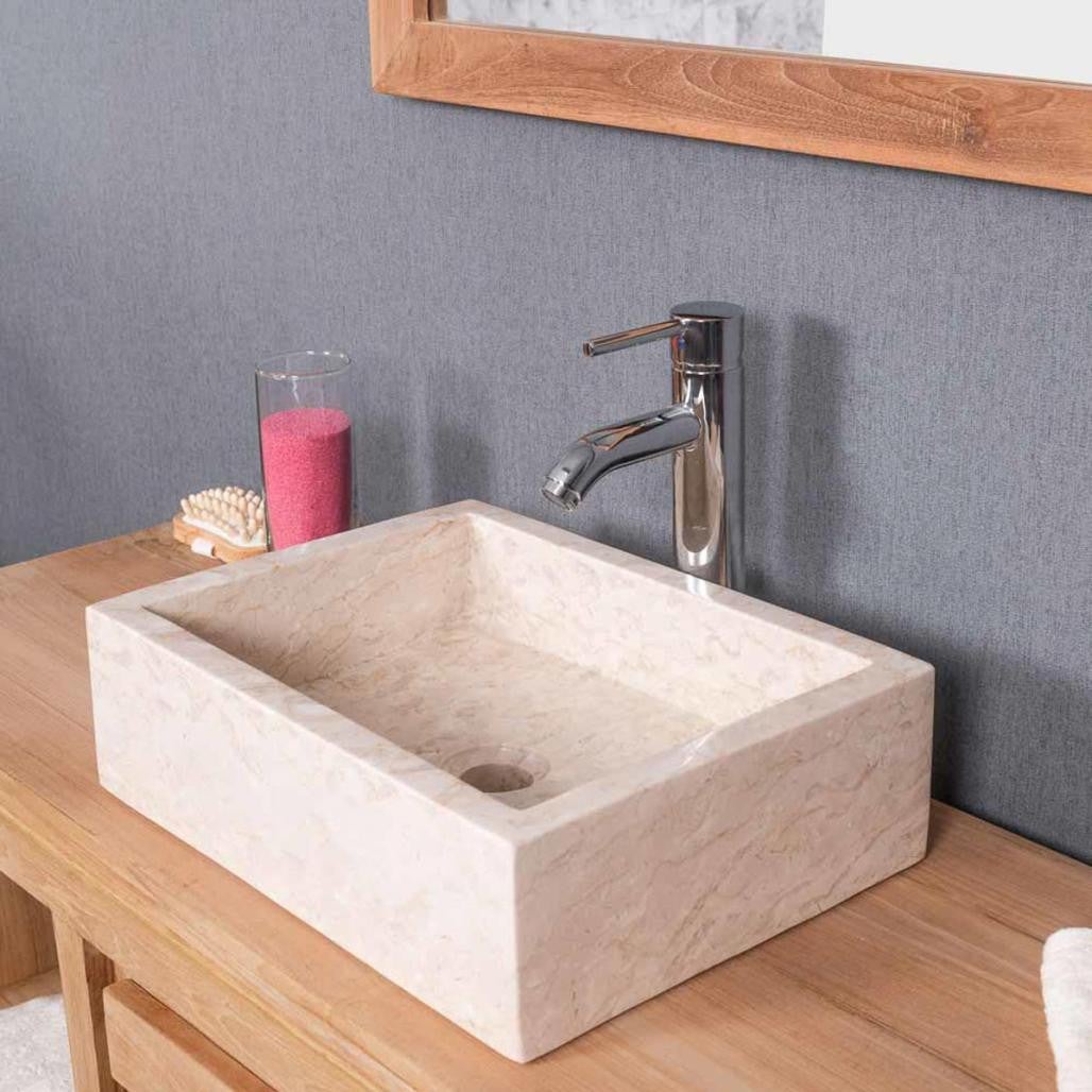 Lavabo sobre encimera cuarto de baño Milán rectángulo 30 x 40 cm crema ...