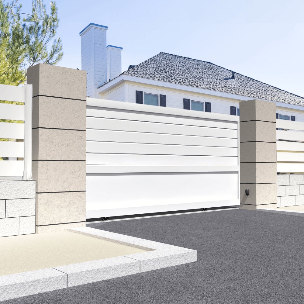 Cancello scorrevole misto motorizzato L 3500 x A 1906 mm (Bianco RAL ...