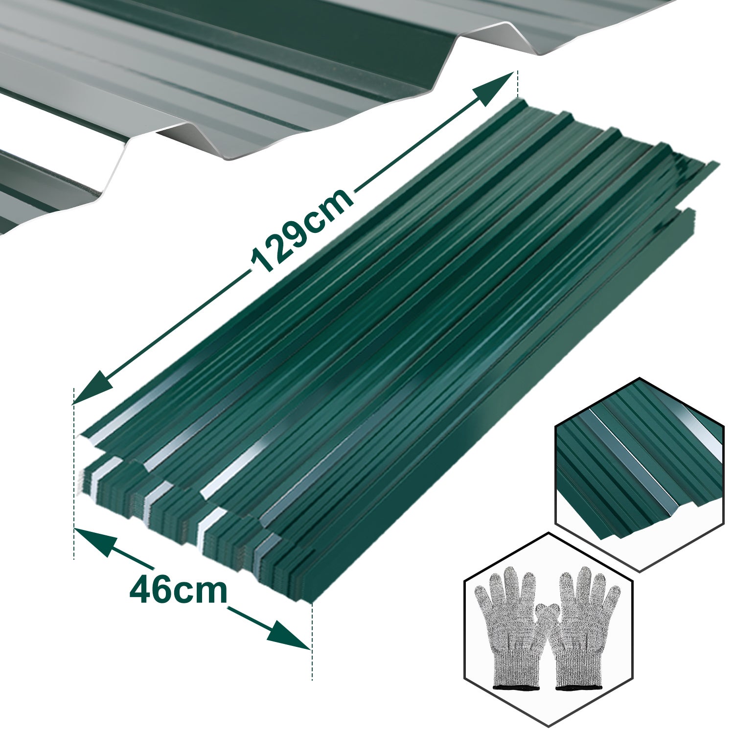 Panneaux de toiture 129x46cm Vert Tôle bac acier galvanisé (24pcs = 14 ...