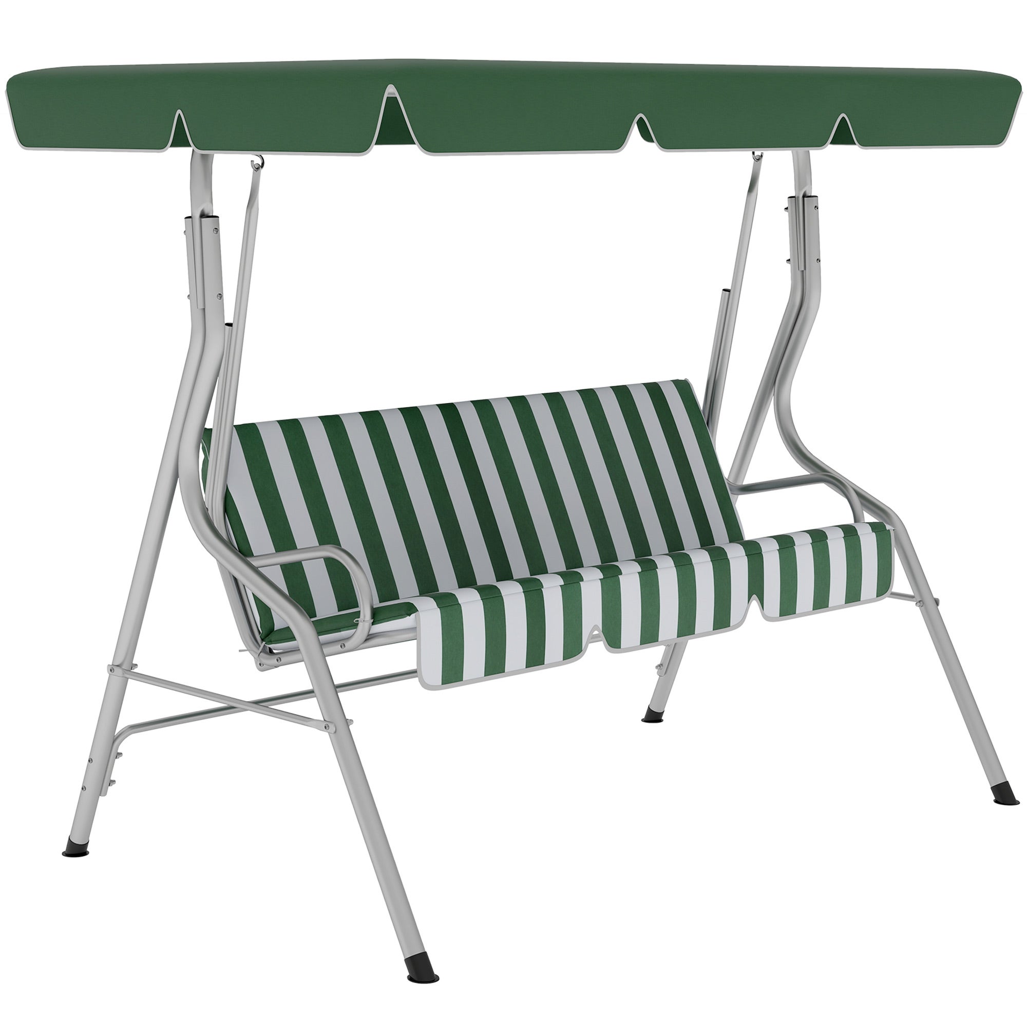 3-Seater Garden Swing, Outdoor Swing with Adjustable Tilt Roof, Striped ...