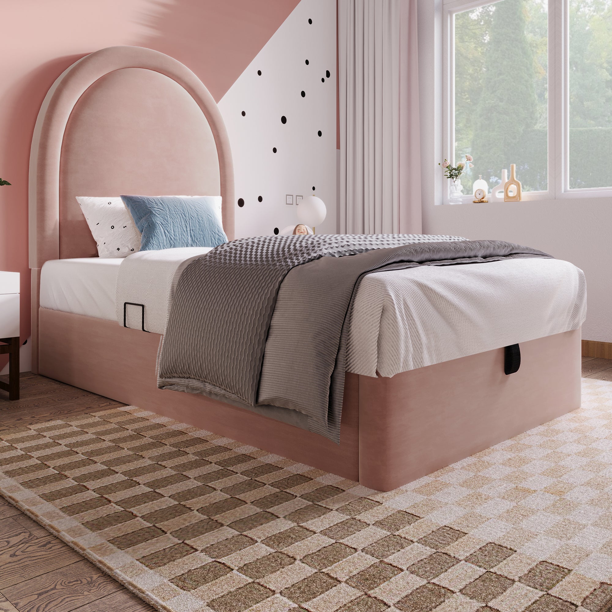 Lit enfant rembourré, lit simple 90 x 200 cm, rose, velours, convient ...