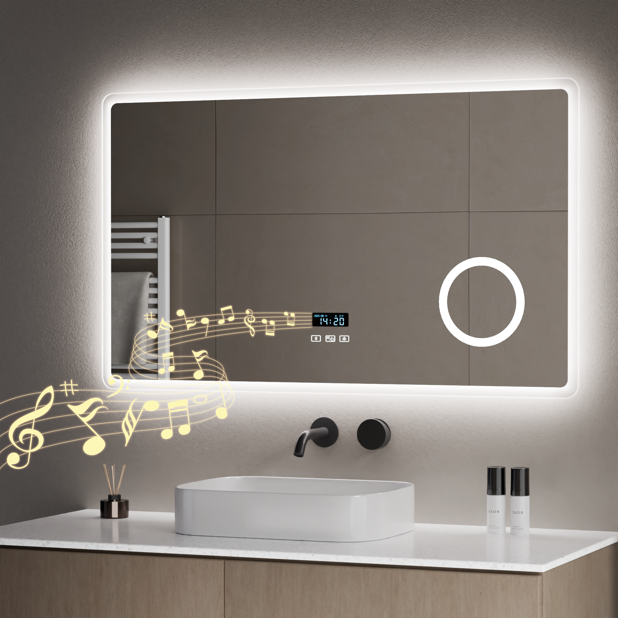S'AFIELINA Specchio da bagno LED Bluetooth 60 × 100 cm, con luce, zoom 3x, touch e ...