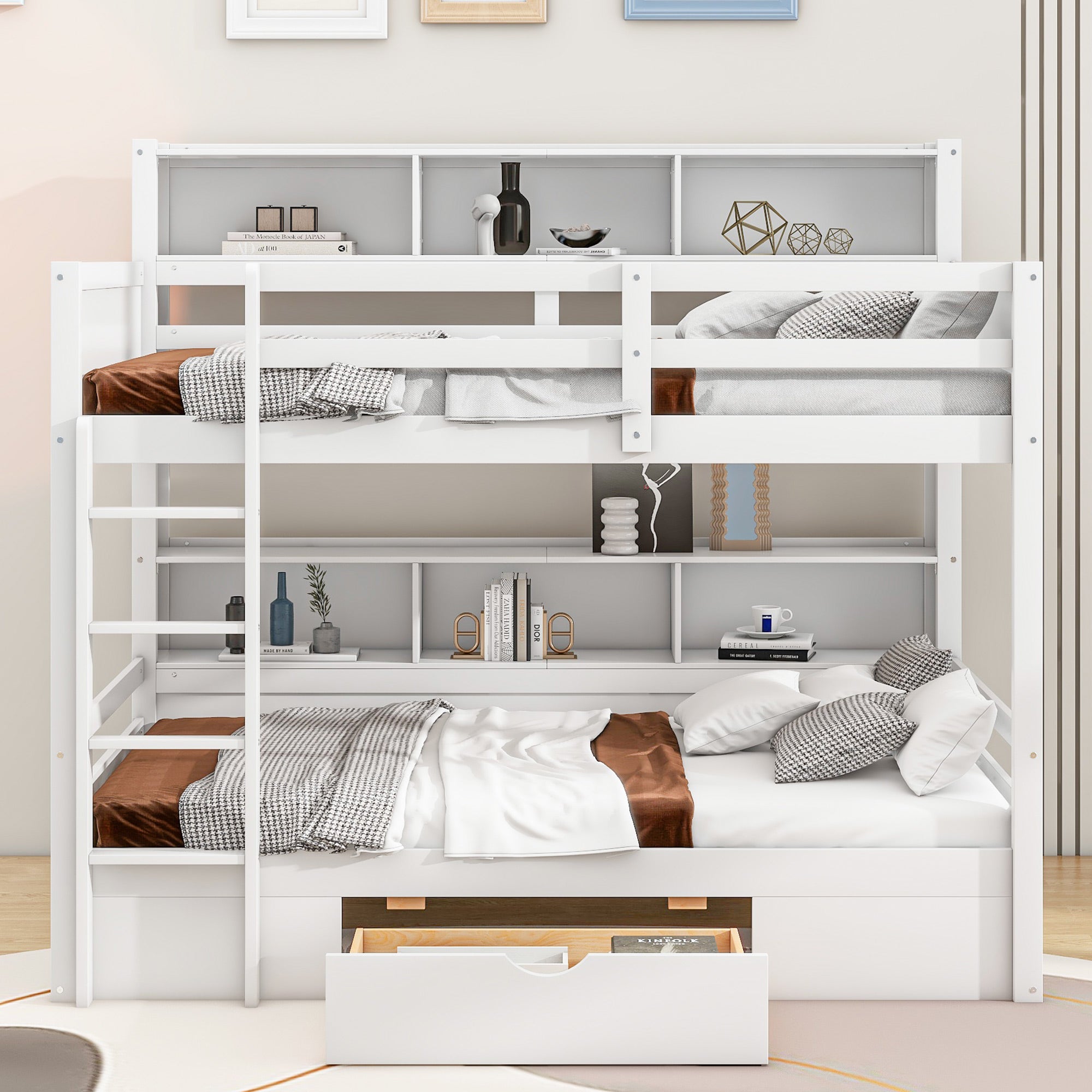 Lit superposé enfant simple 90 x 200 cm avec tiroirs et rangement ...