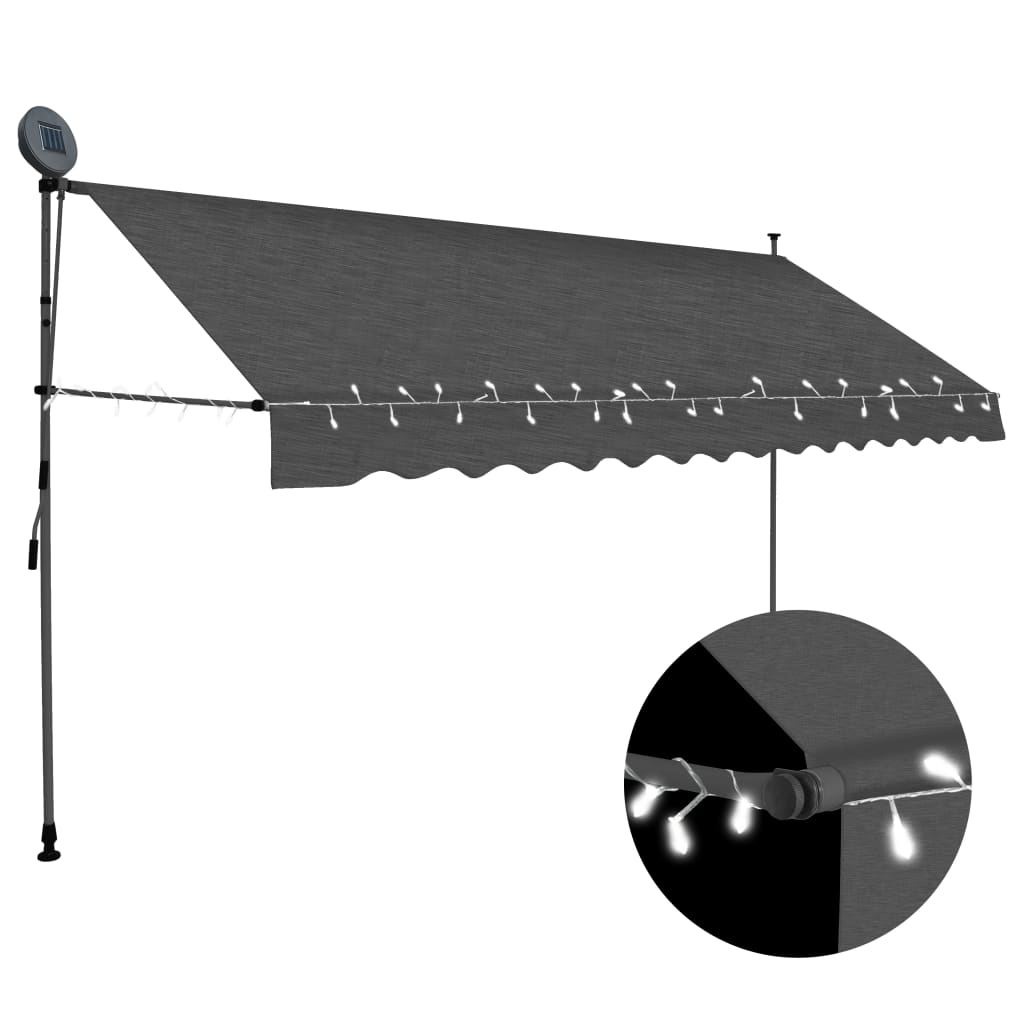 Toldo manual retráctil con LED | Toldo exterior | Toldo parasol gris ...