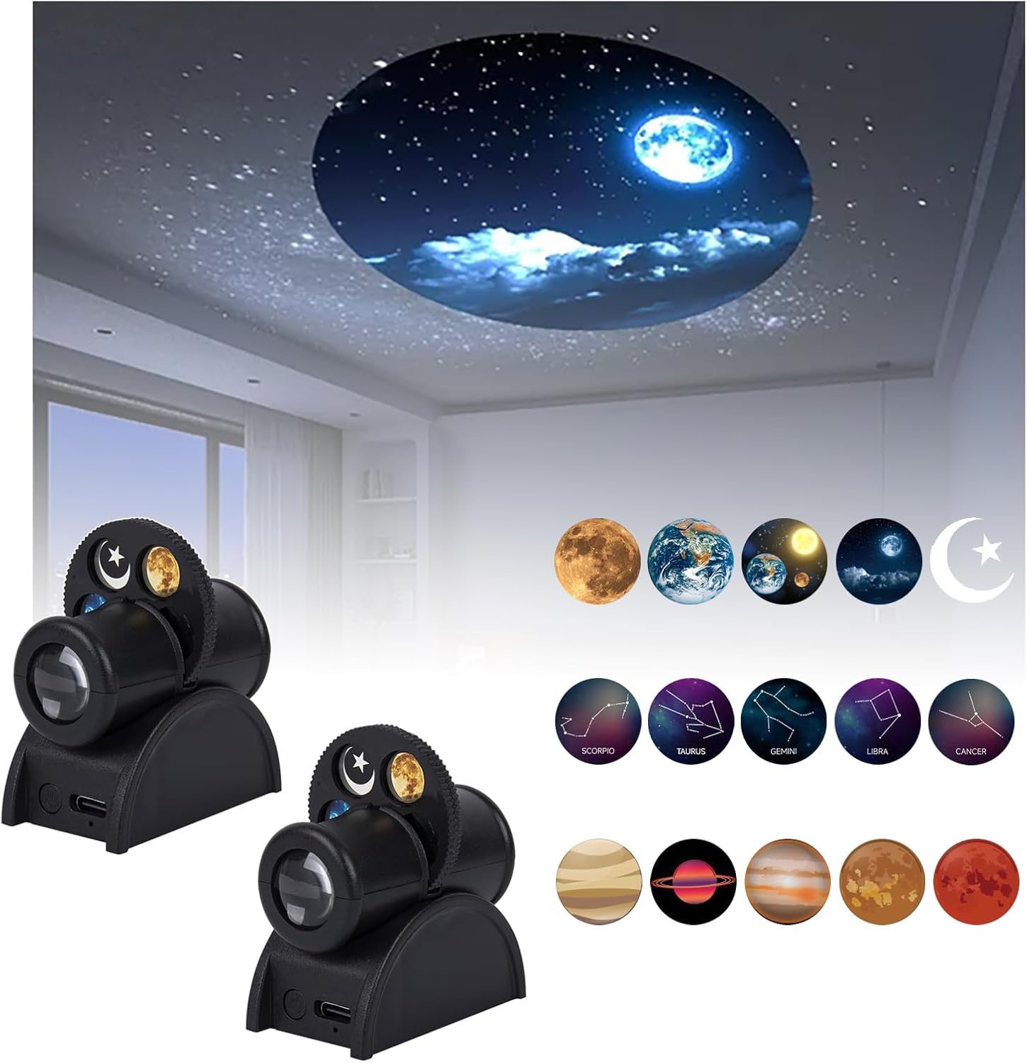 Lot de 2 mini projecteurs d étoiles et galaxie pour table de chevet ...