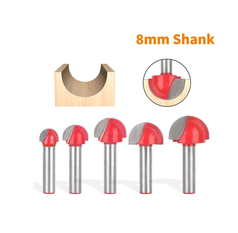 Fraise à Fond Rond Bois, 5PCS Router Bits 8mm Tige Fraise à gorges Carbure Queue Fraise à ...