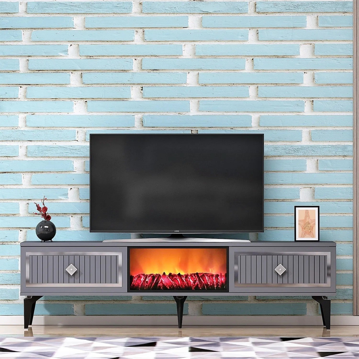 Mueble TV Flame Fireplace Antracita Plata | Leroy Merlin