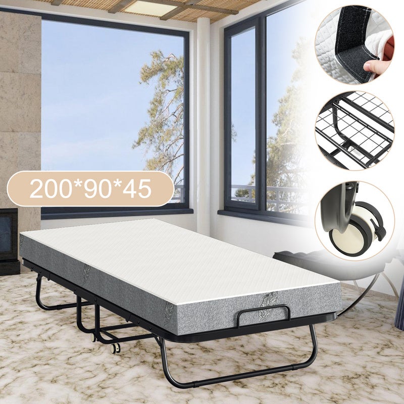 Lit Pliant lit d'appoint avec 4 Roulettes Universelles + Matelas ...