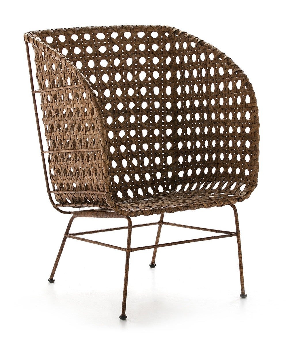 Fauteuil osier marron tissé et pieds métal | Leroy Merlin