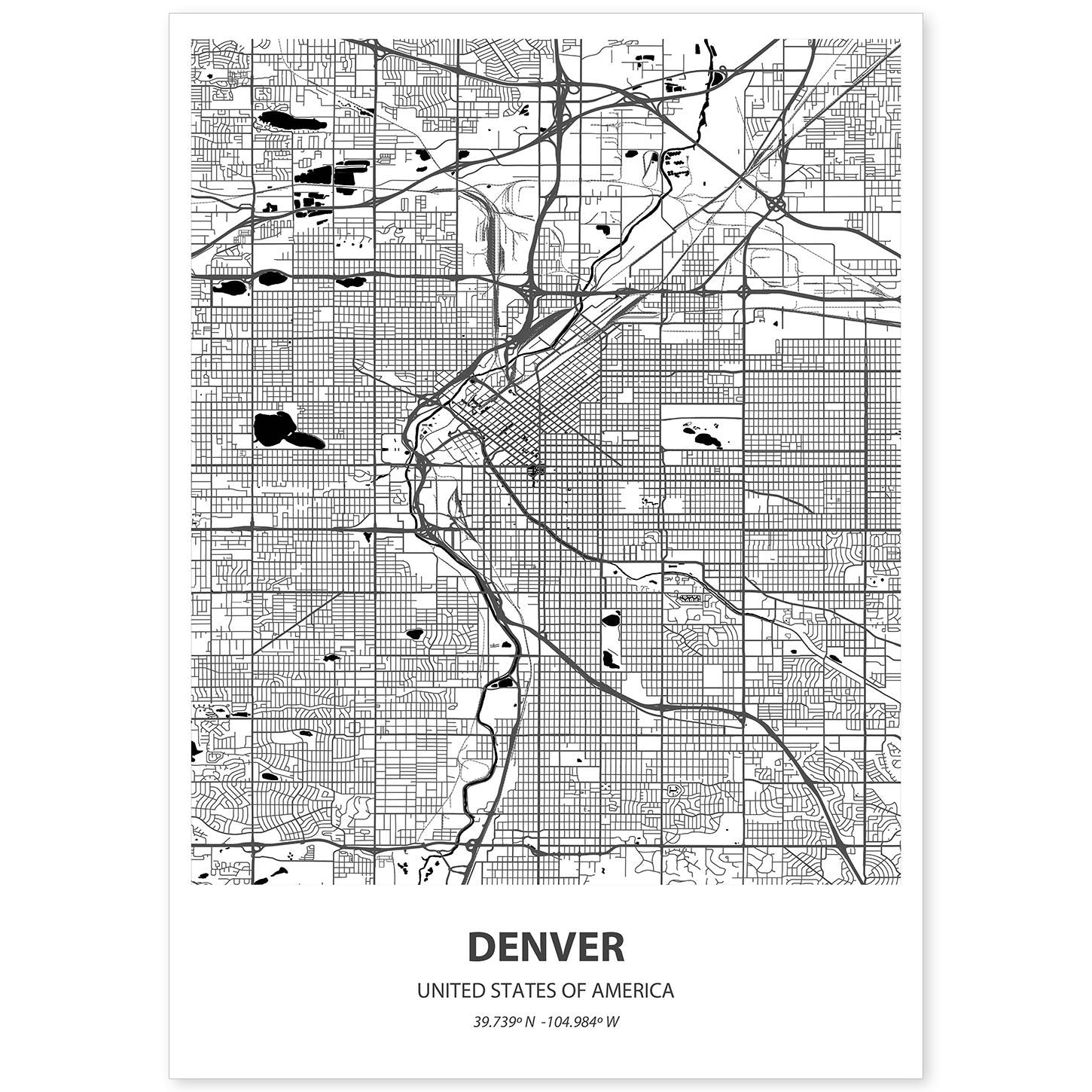 Poster Con Mapa De Denver Usa. Láminas De Ciudades De Estados Unidos ...