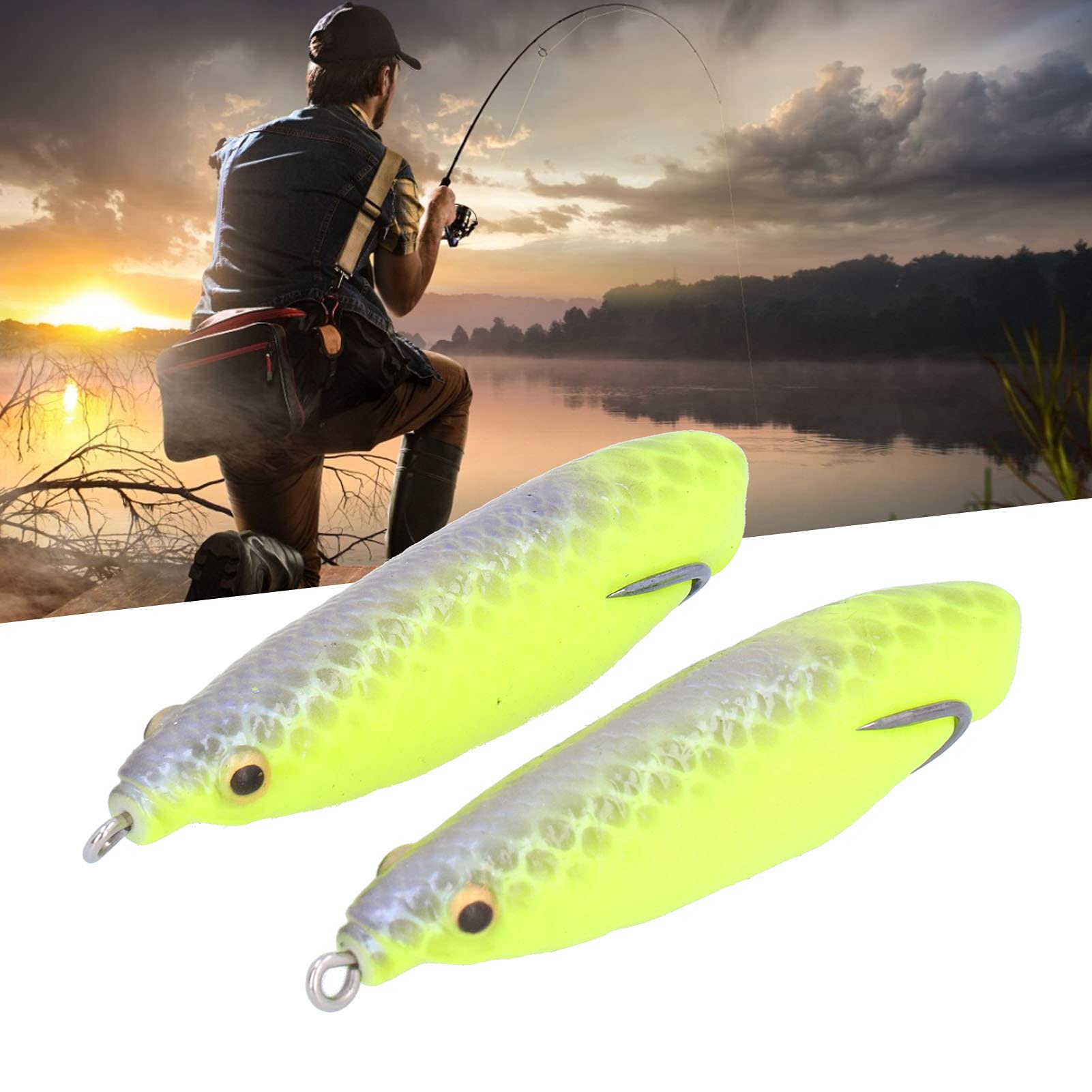 Lot de 2 appâts artificiels en forme de poisson en silicone souple et ...