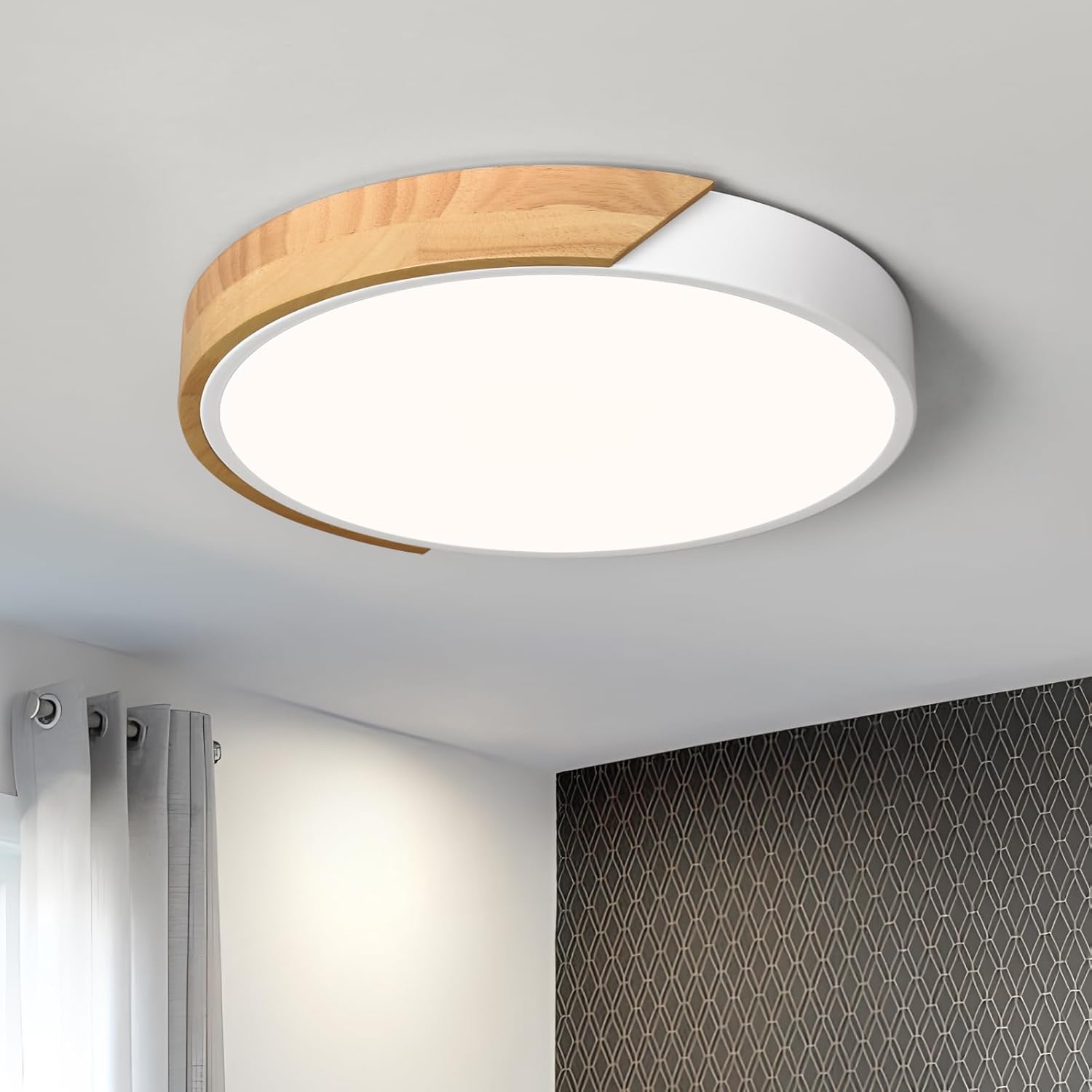 Plafonnier LED 50CM, Plafonnier en Bois, Plafonnier Moderne, Lumières ...