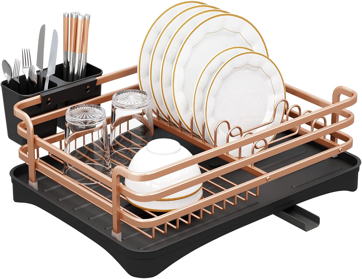 Escurridor de platos de aluminio inoxidable con soporte para cubiertos ...