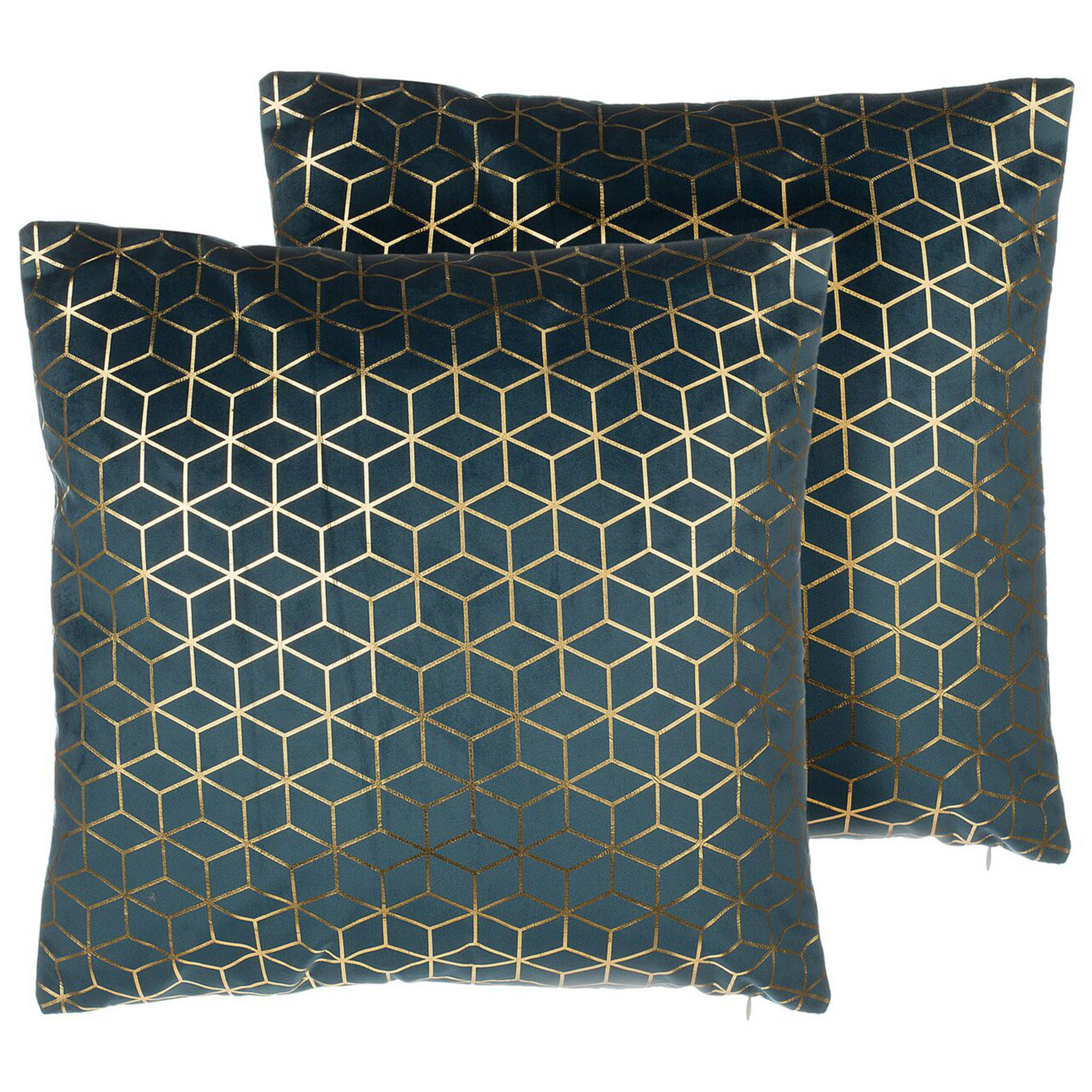Lot de 2 coussins en velours bleu foncé avec motifs géométriques ...