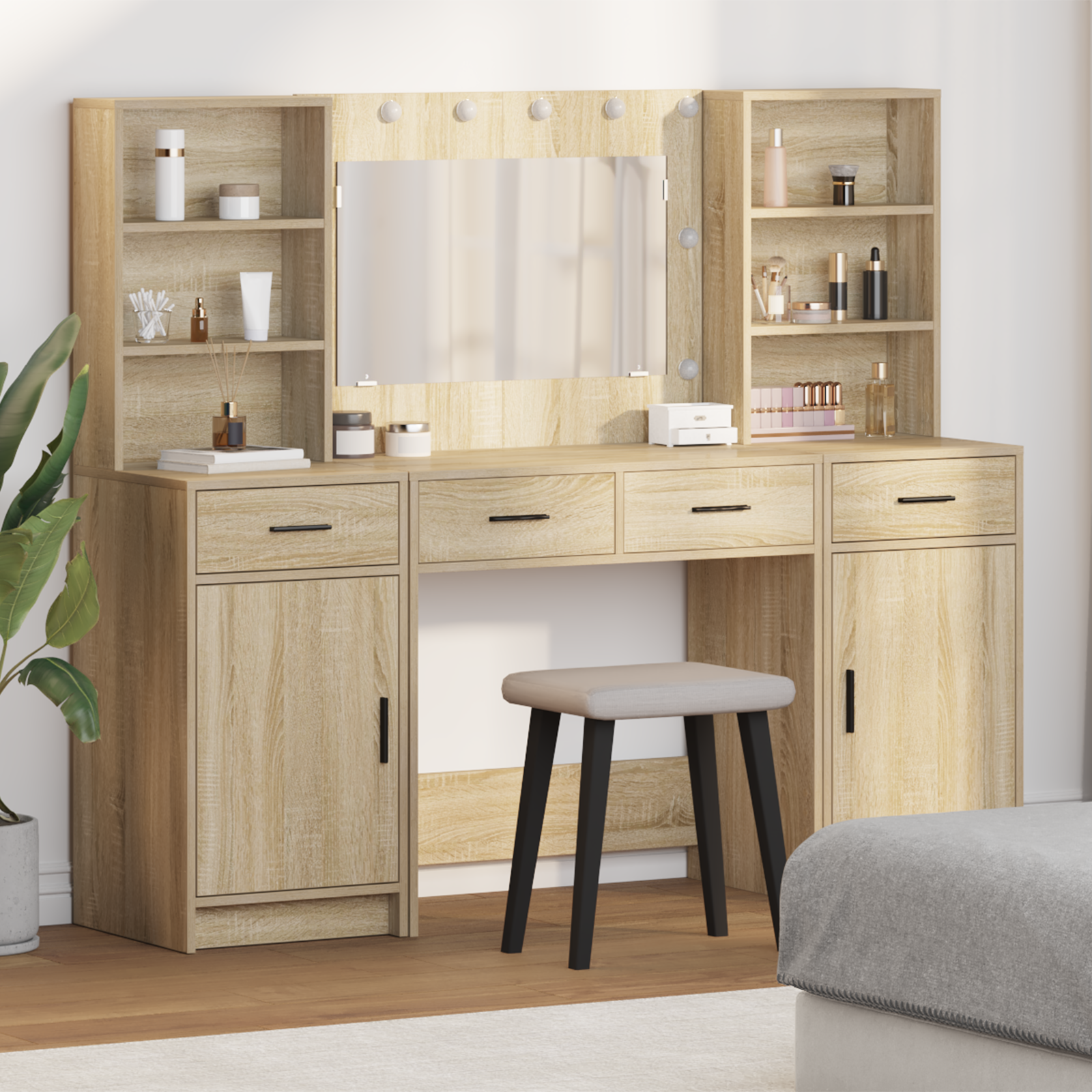 Ensemble de Coiffeuse | Table de Maquillage 3 pièces en bois d ...