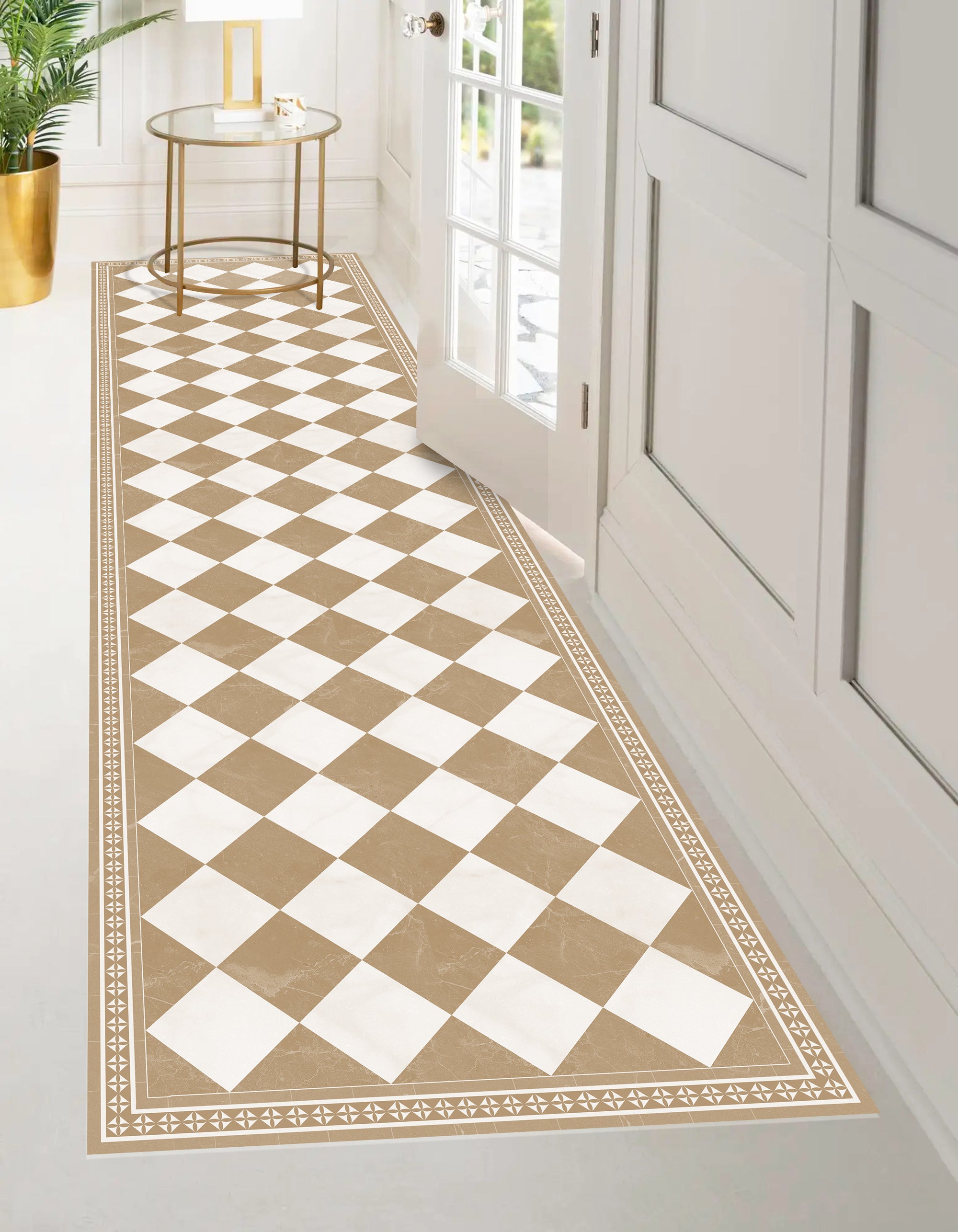Tapis antidérapant en vinyle Galileo Beige 66x250 cm -PVC imprimé ...