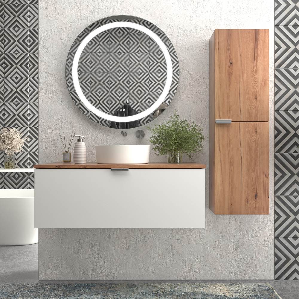 Varobath - Mueble de baño SKIN suspendido 1 cajón acabado BICOLOR ...