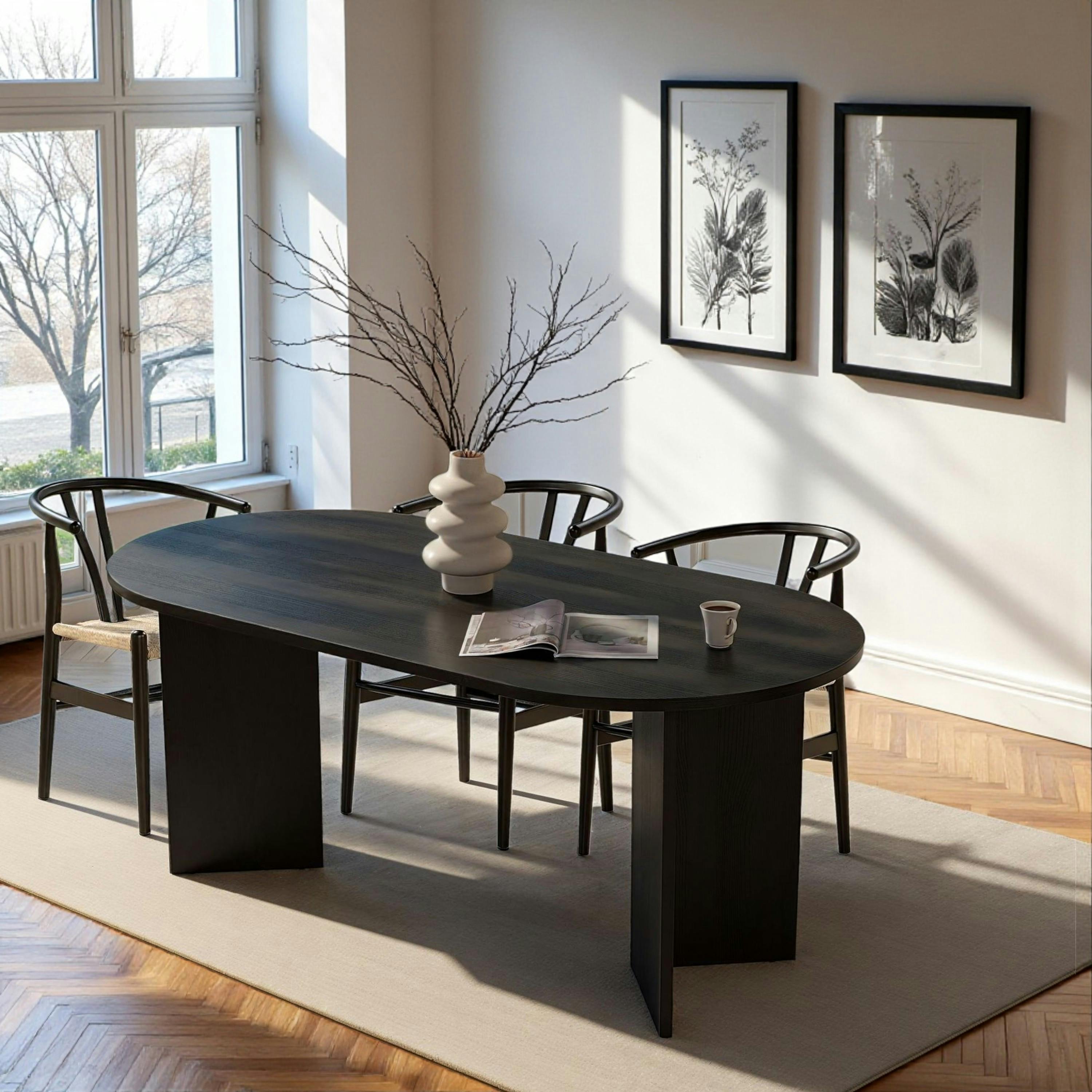 Table à manger moderne noire effet bois pieds en V 180 cm MARFA | Leroy ...