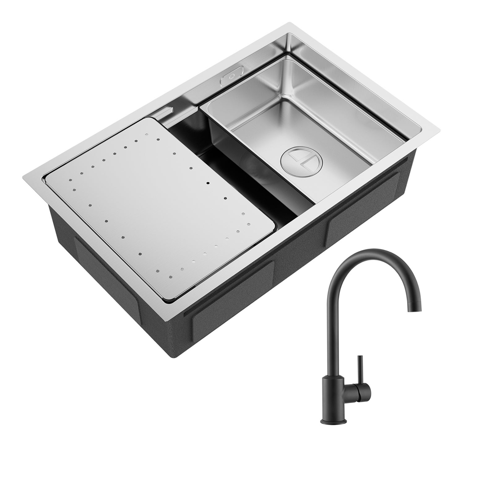 Fregadero de cocina de 1 seno, fregadero de acero inoxidable cepillado ...