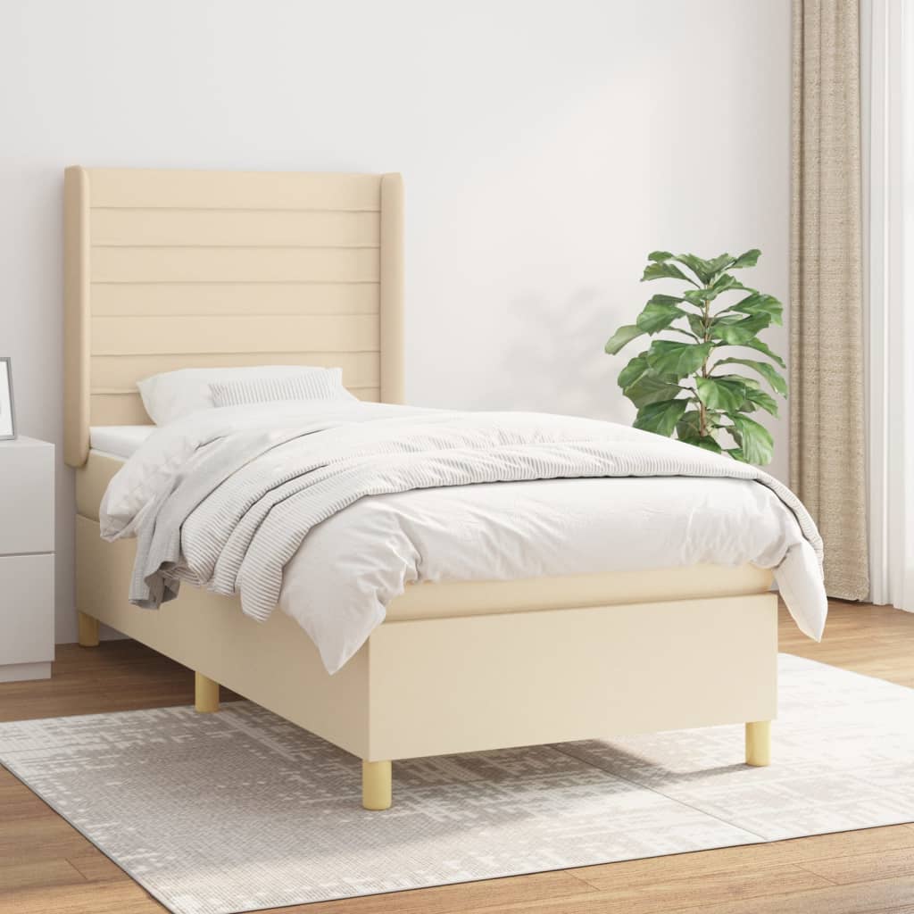 Cama box spring con colchón tela color crema 90x200 cm | Leroy Merlin