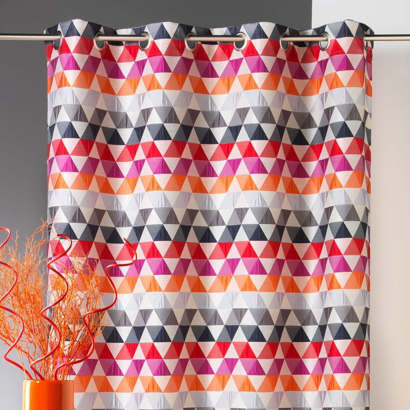Rideau d'ameublement motifs triangles - Orange - 140x260 cm - Jacquard ...