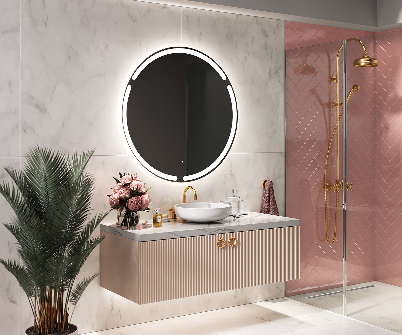 Miroir Rond LED De Salle De Bain (65x65cm) LED Lumineux Miroir avec ...