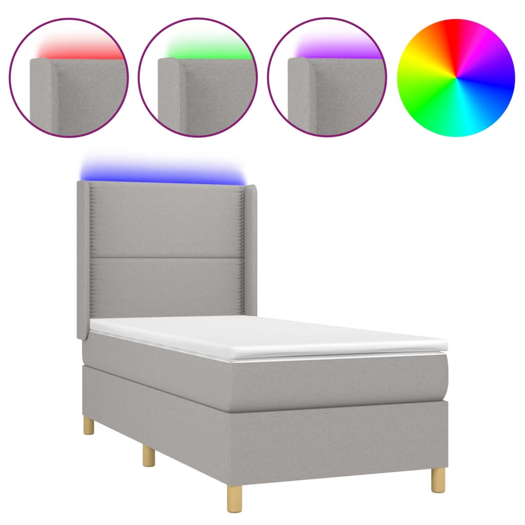 Cama box spring colchón y luces LED tela gris claro 100x200 cm | Leroy ...