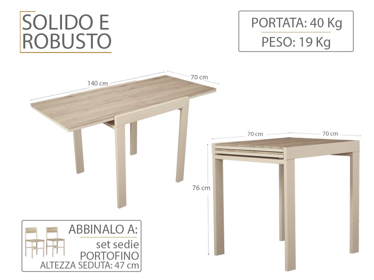 Table Bar Cuisine 70x70 Extensible 70x140 Beige Modèle SANREMO marque ...