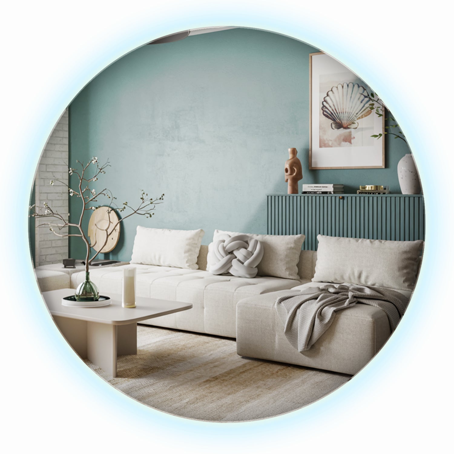 Espejo LED redondo luz fría, estilo minimalista elegante 50 cm ...