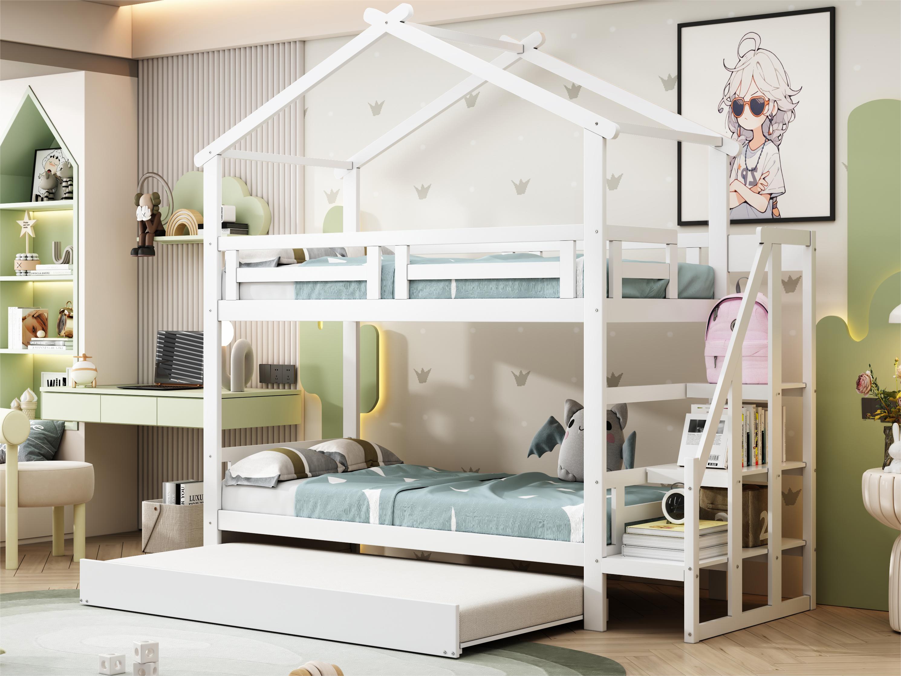 Litera infantil 90x200 cm - con escalera de almacenaje y cama nido con ...