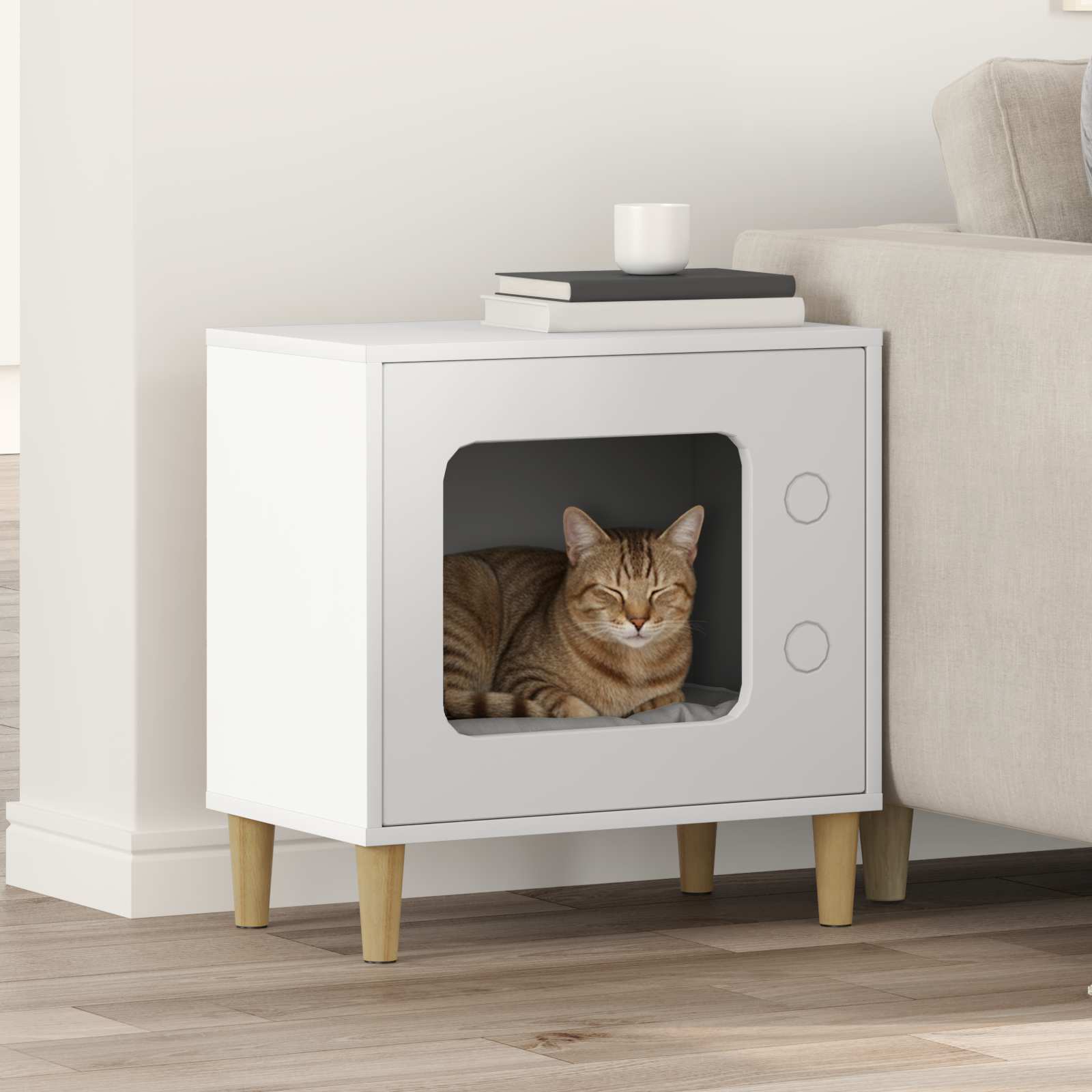 Maison pour chat Blanc 51 x 30 x 52 cm Bois d'ingénierie | Leroy Merlin