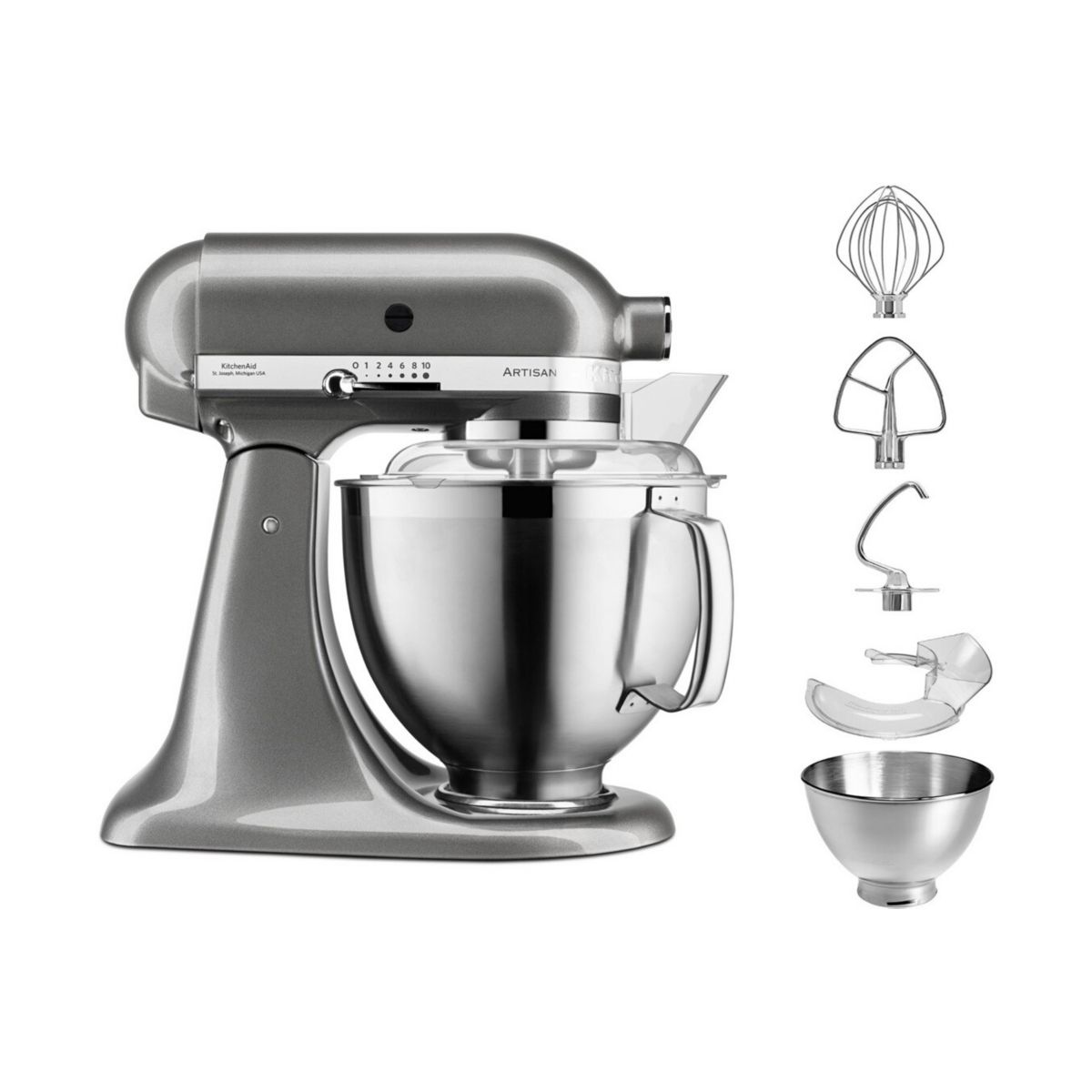 Robot pâtissier KITCHENAID 5KSM185PSEMS Artisan Gris étain, 4,8 L ...
