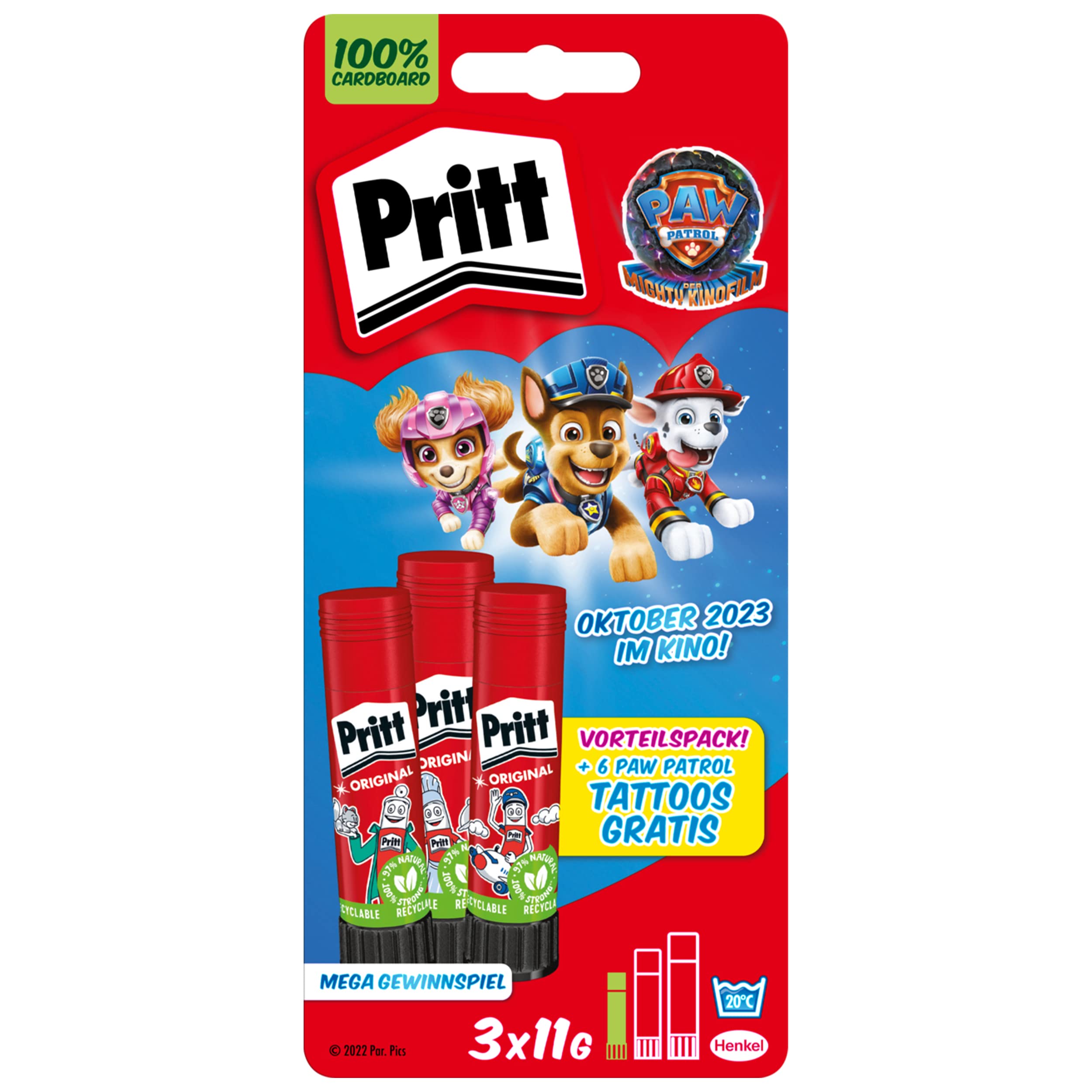 Pritt Colla stick "Paw Patrol", set di 3 bastoncini di colla da 11 g e ...