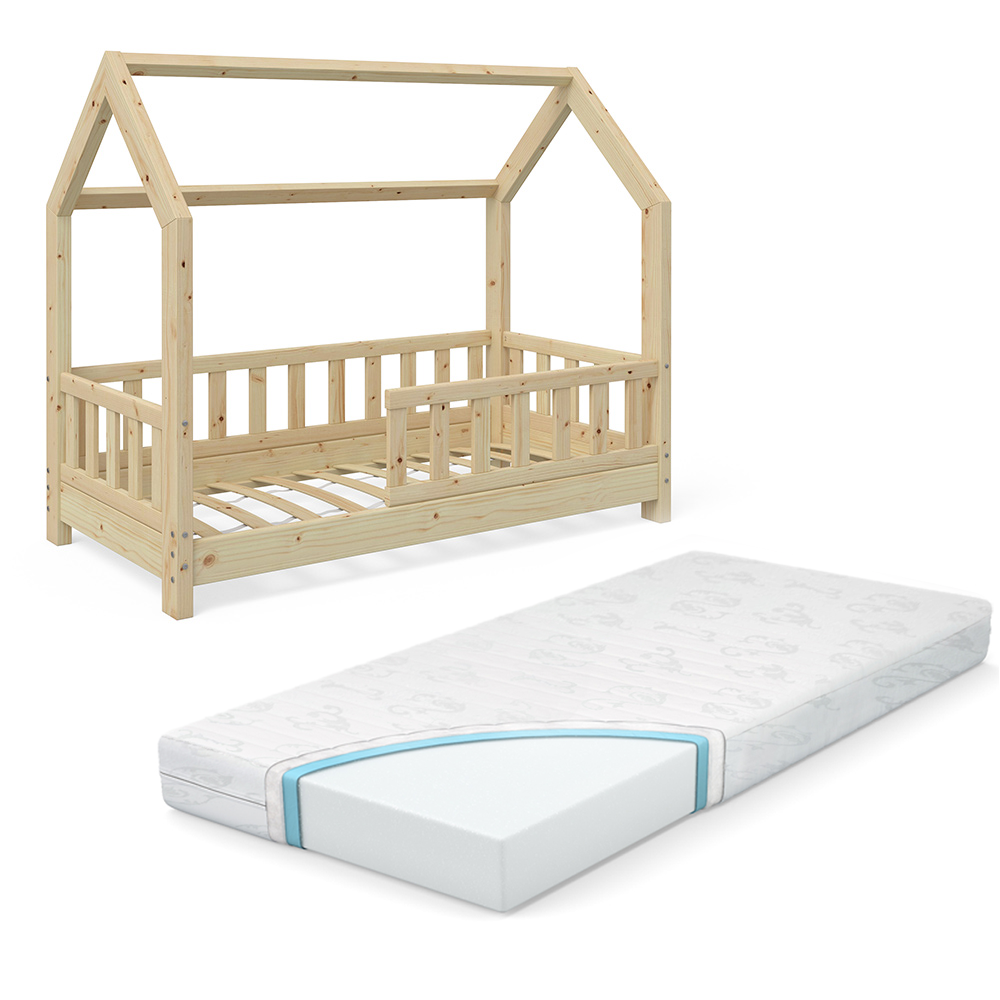 Vitalispa Lit cabane Wiki, Marron, 70x140 cm avec matelas | Leroy Merlin