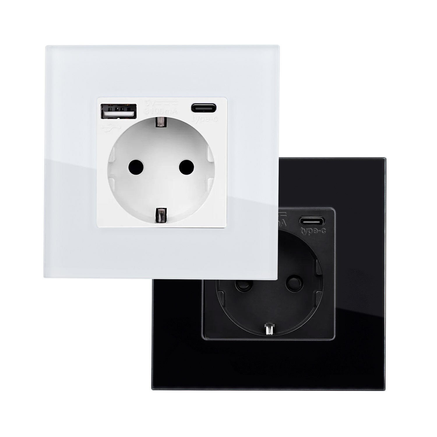 Prise avec port USB Schuko Type F avec Cadre Verre Modern Noir | Leroy ...