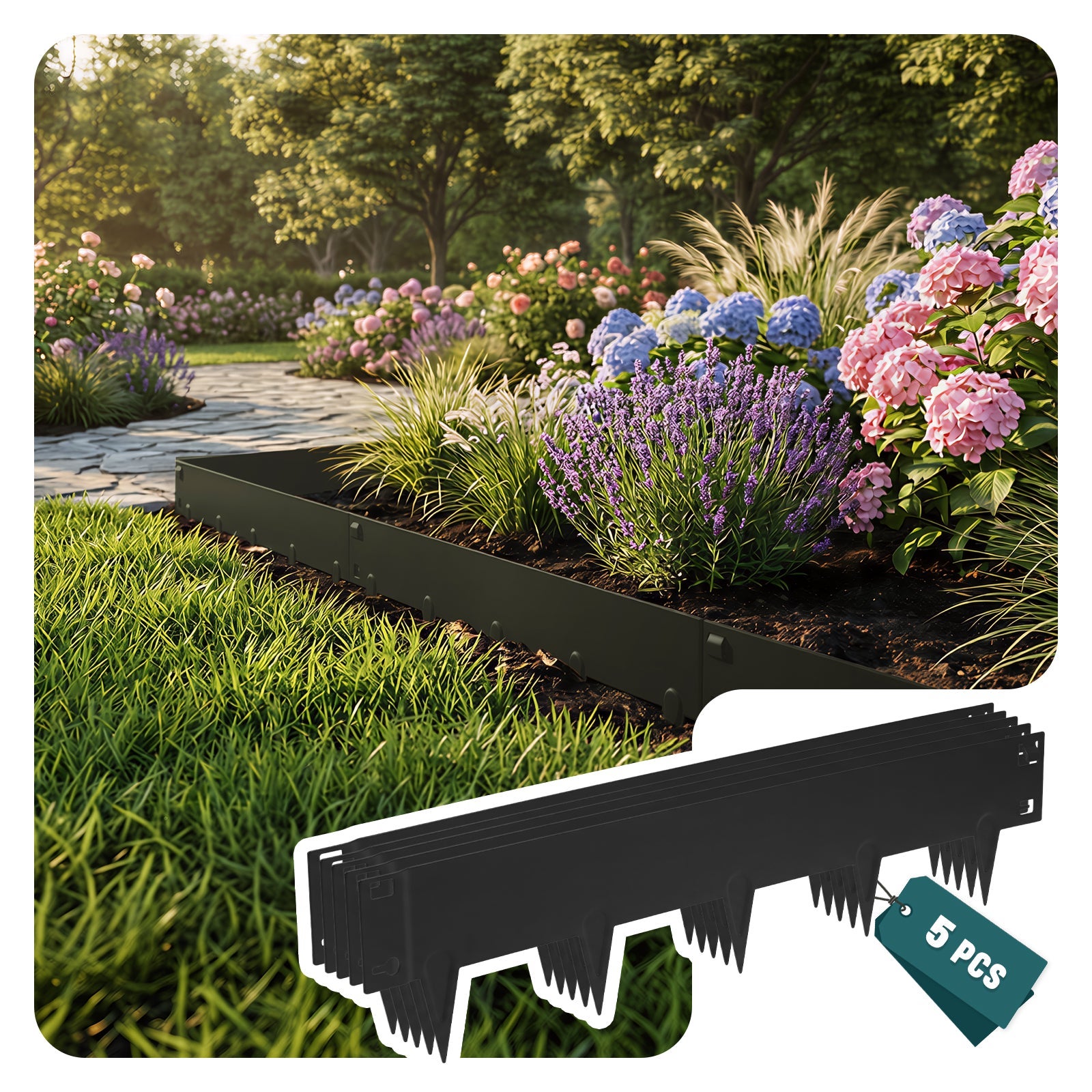 Lot de 5 Bordure de jardin en métal galvanisé 106x18cm noir - épaisseur ...