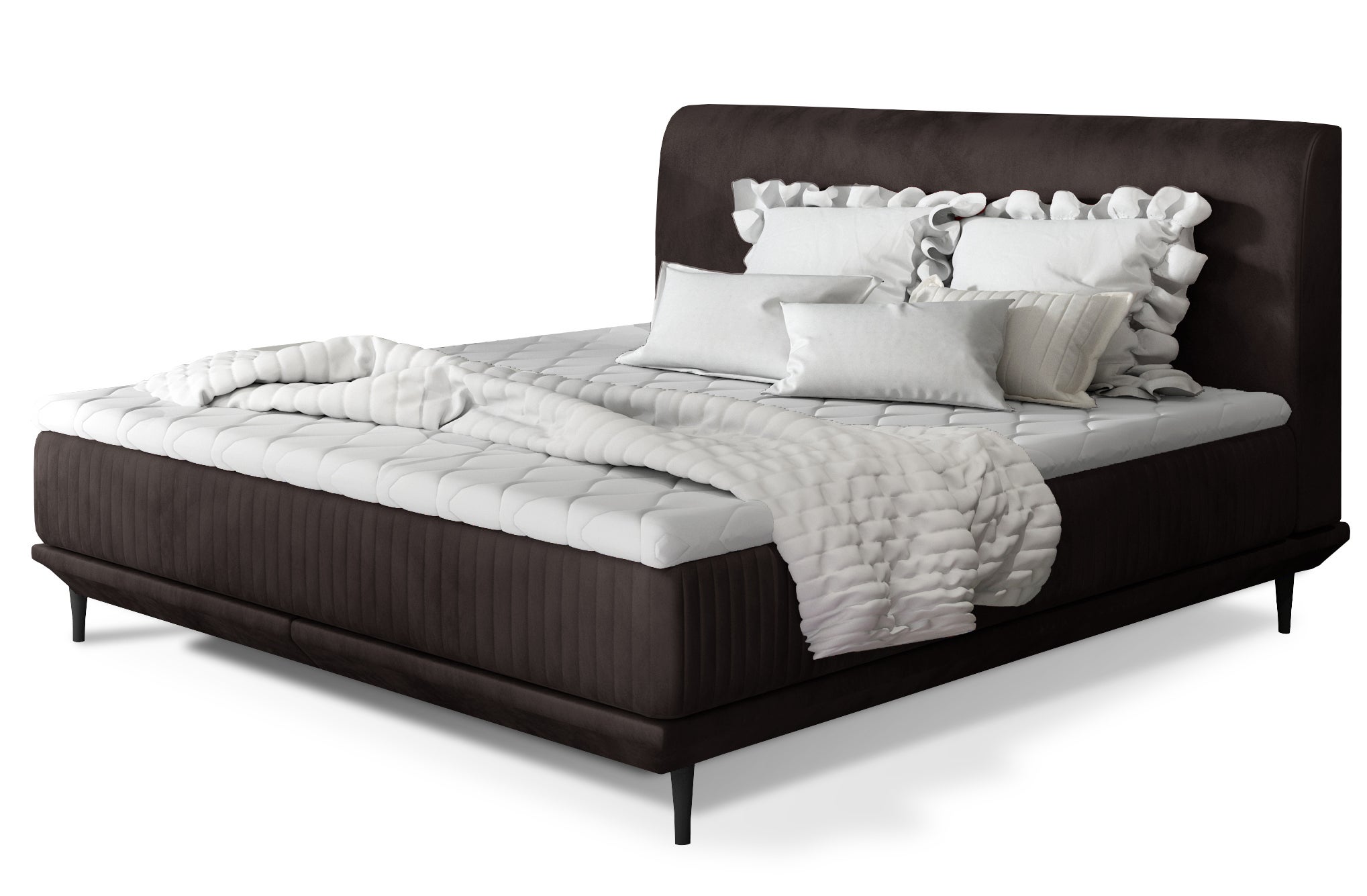 Lit boxspring 140x200 velours marron foncé sommier et matelas inclus ...