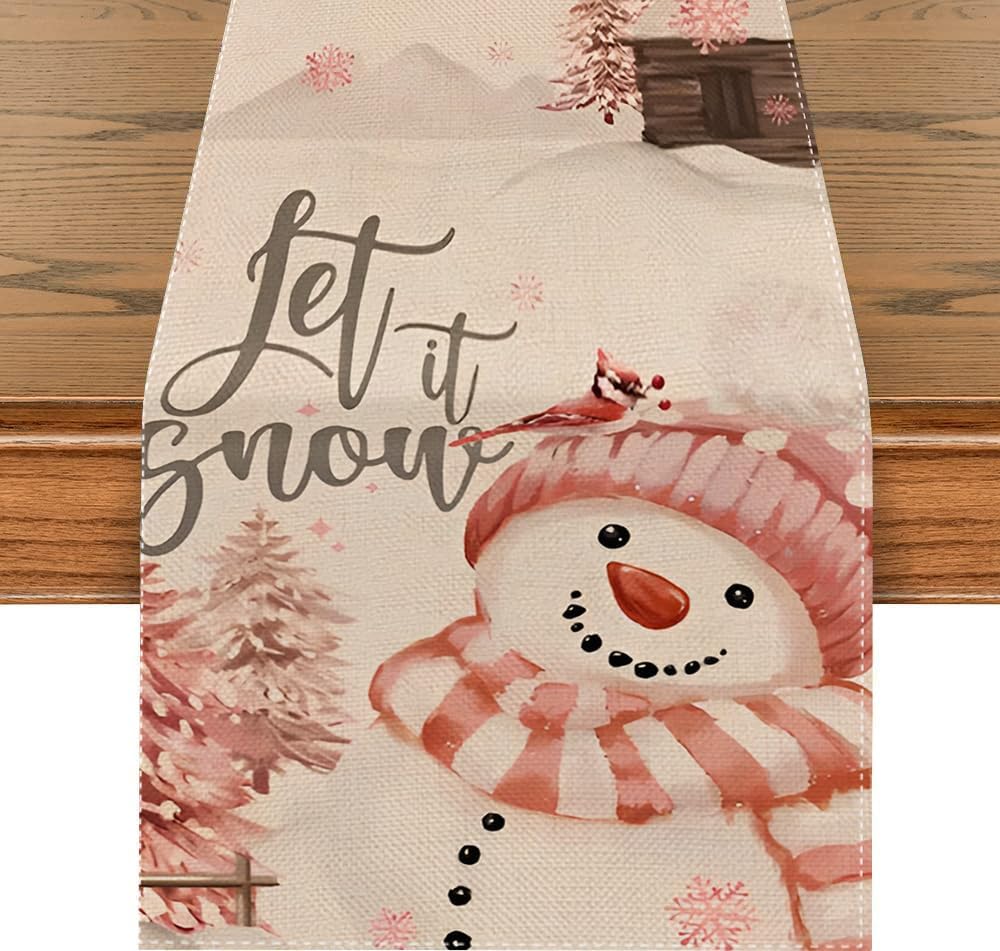 Camino de mesa navideño con abeto y muñeco de nieve, decoración ...