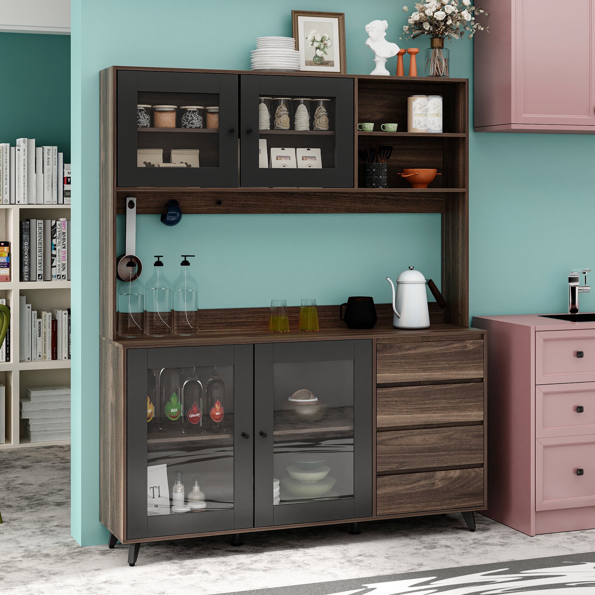 Buffet de cuisine Armoire verre haute Armoire de cuisine Plan de ...