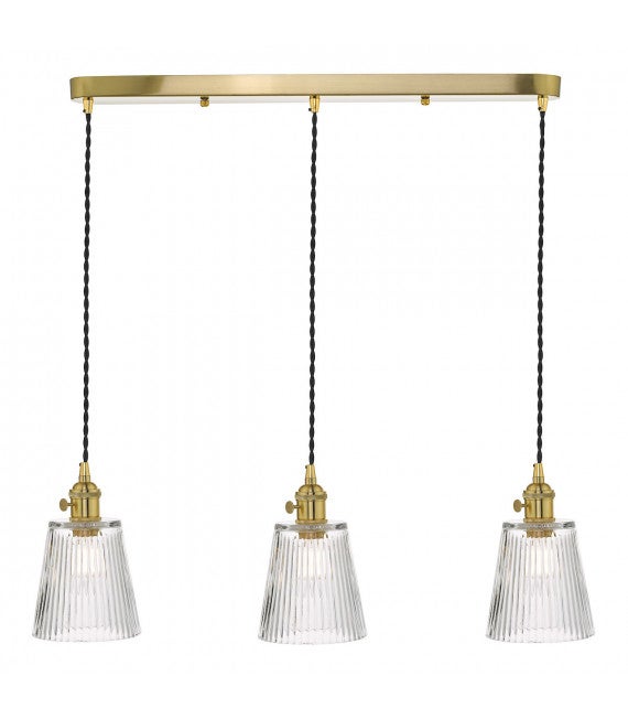 Suspension Hadano Verre côtelé,laiton massif naturel 3 ampoules 124,5cm ...
