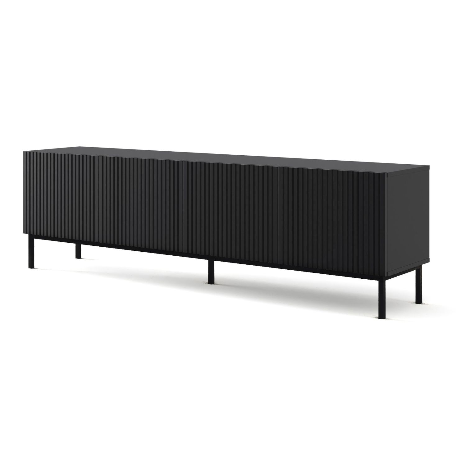 Meuble TV meuble Hi-fi sur pied Noir mat 200x42x56cm RAVI B FILET Pied ... Meuble TV meuble Hi-fi sur pied Noir mat 200x42x56cm RAVI B FILET Pied ...