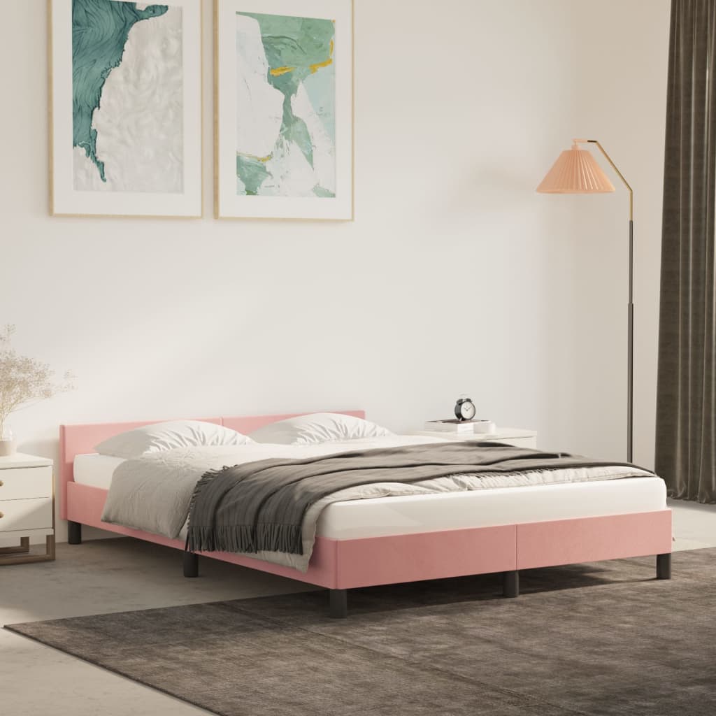 Cadre de lit et tête de lit sans matelas rose 140x190cm velours | Leroy ...