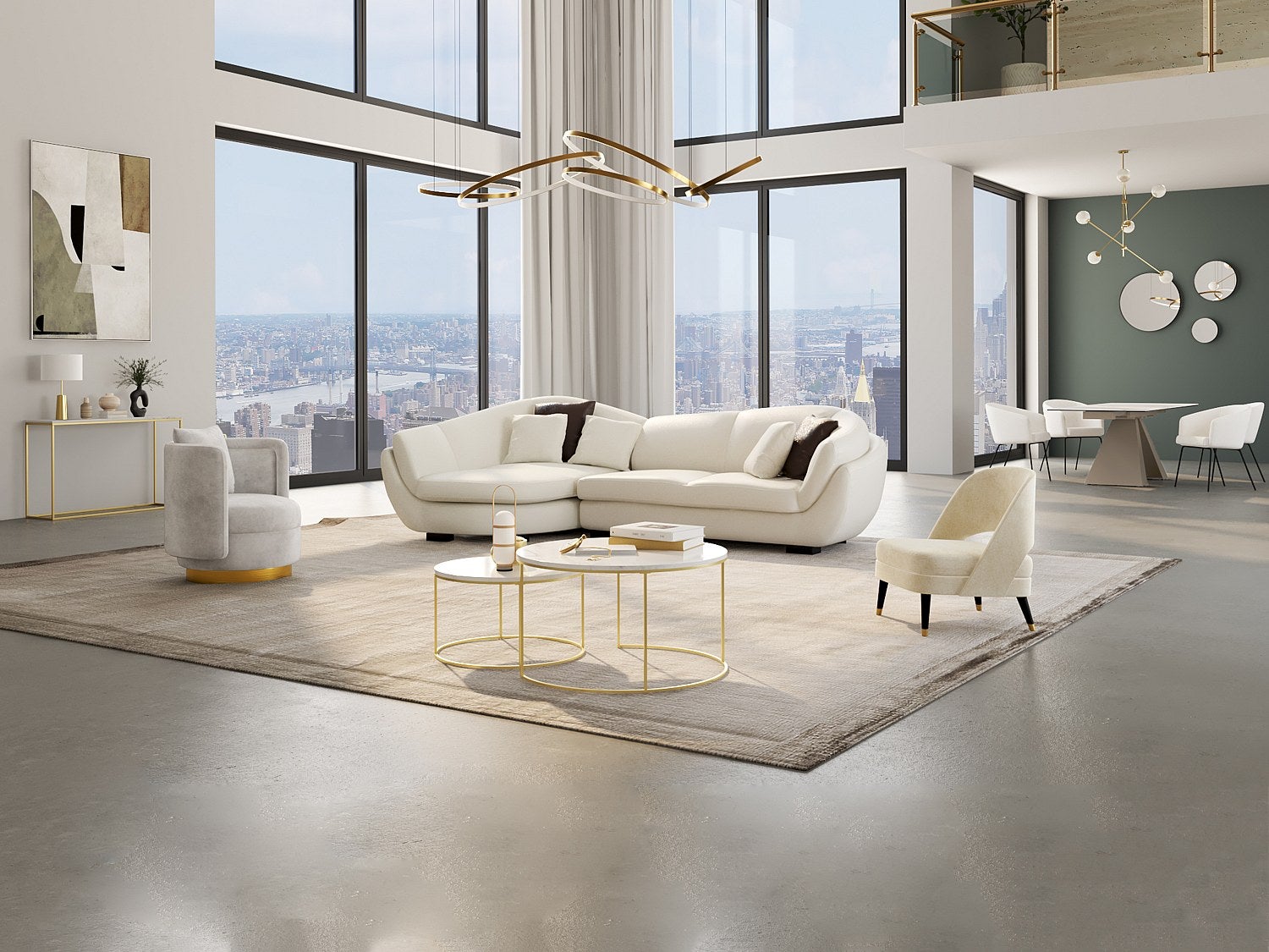 Canapé d'angle cuir de buffle 5 places CAIPI - Ivoire - Angle gauche ...