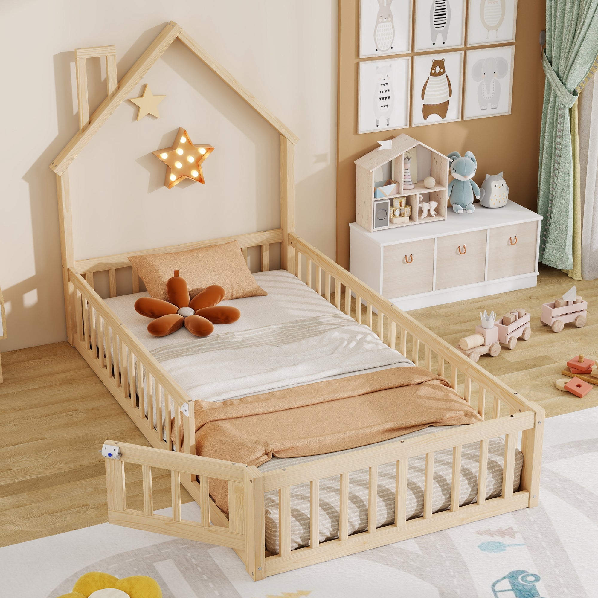 Cama casita infantil 90 x 200 cm - con somier de láminas - con 1 puerta ...