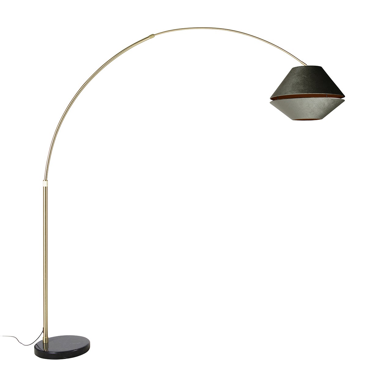 Lampadaire arc en laiton avec abat-jour double en velours noir et vert ...