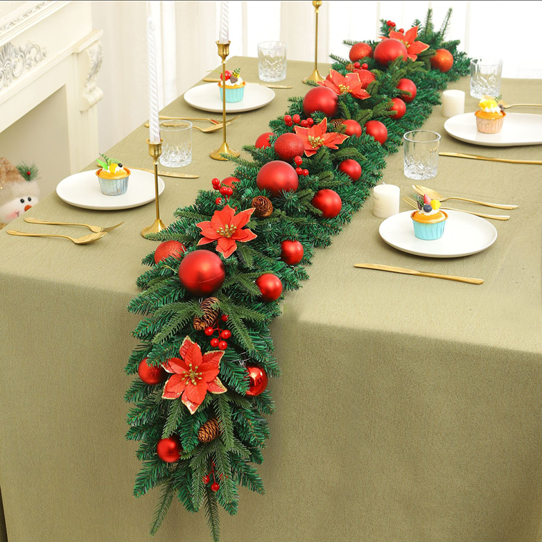 Guirlande de Noël 180 cm, décoration de Noël, vigne de fleurs ...