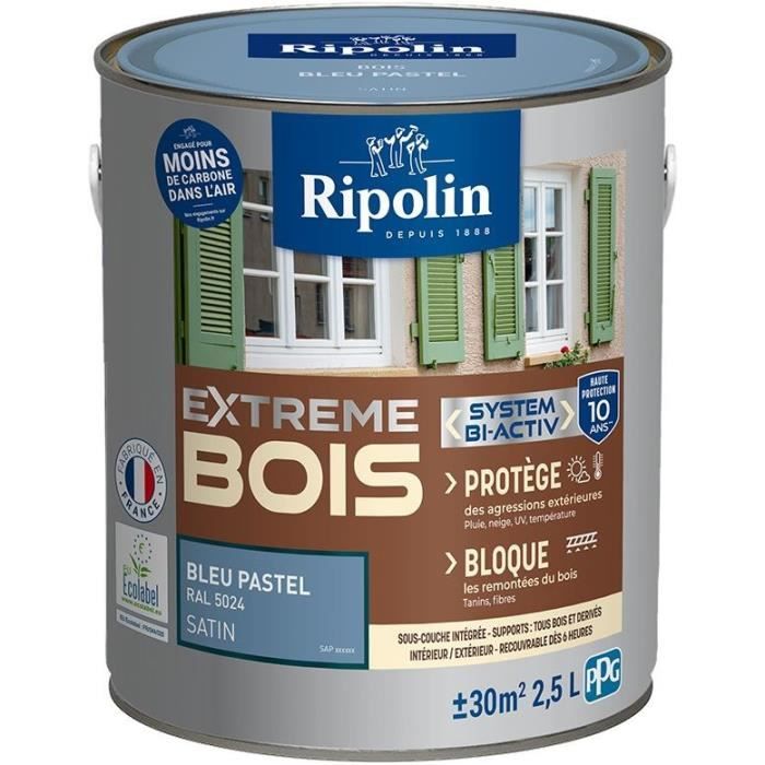 Peinture Extreme bois - Bleu pastel RAL 5024 satin - RIPOLIN - 2,5 L ...