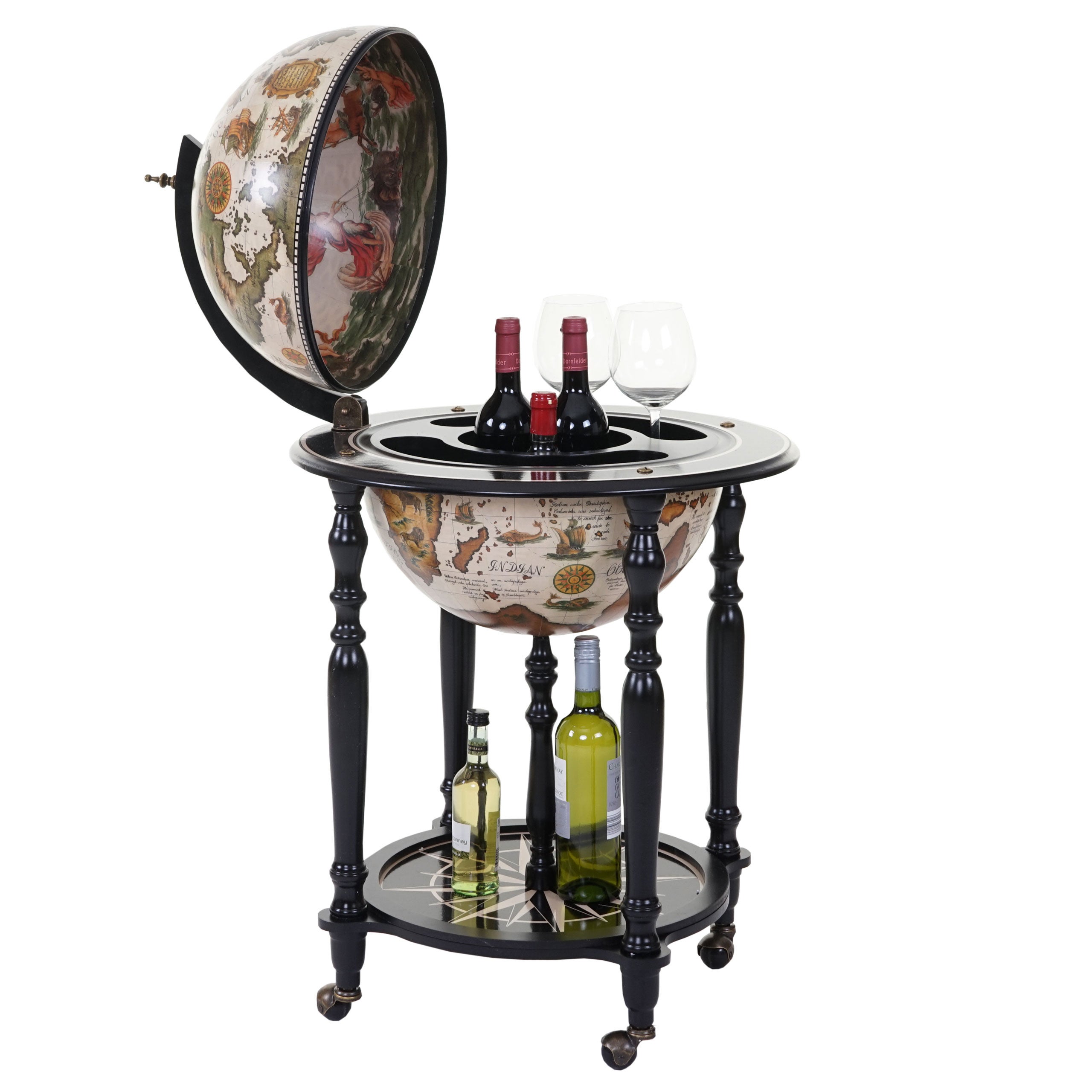 Globe terrestre, bar de salon HWC-A78, minibar roulant, bois d ...