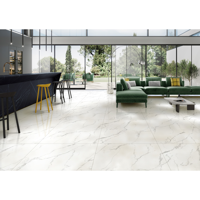 Carrelage interieur sol et mur MUNTAIN WHITE 100 X 100 GLOSSY Rectifié ...