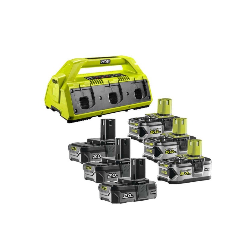 Pack NRJ RYOBI 18V - 1 chargeur 6 ports Lithium-ion RC18-627 - 3 batteries 2,0Ah RB18L20 - 3 ...